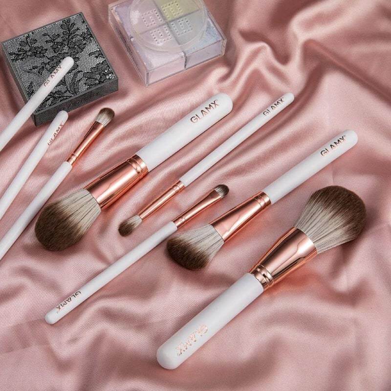 8 Piece Rose Gold & White Makeup Brush Set | GX20 | GLAMX® Brushes
