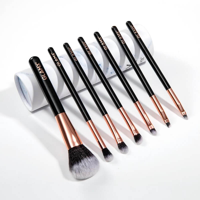 7 Piece Rose Gold & Black Makeup Brush Set | GLAMX GX30 Makeup Brushes